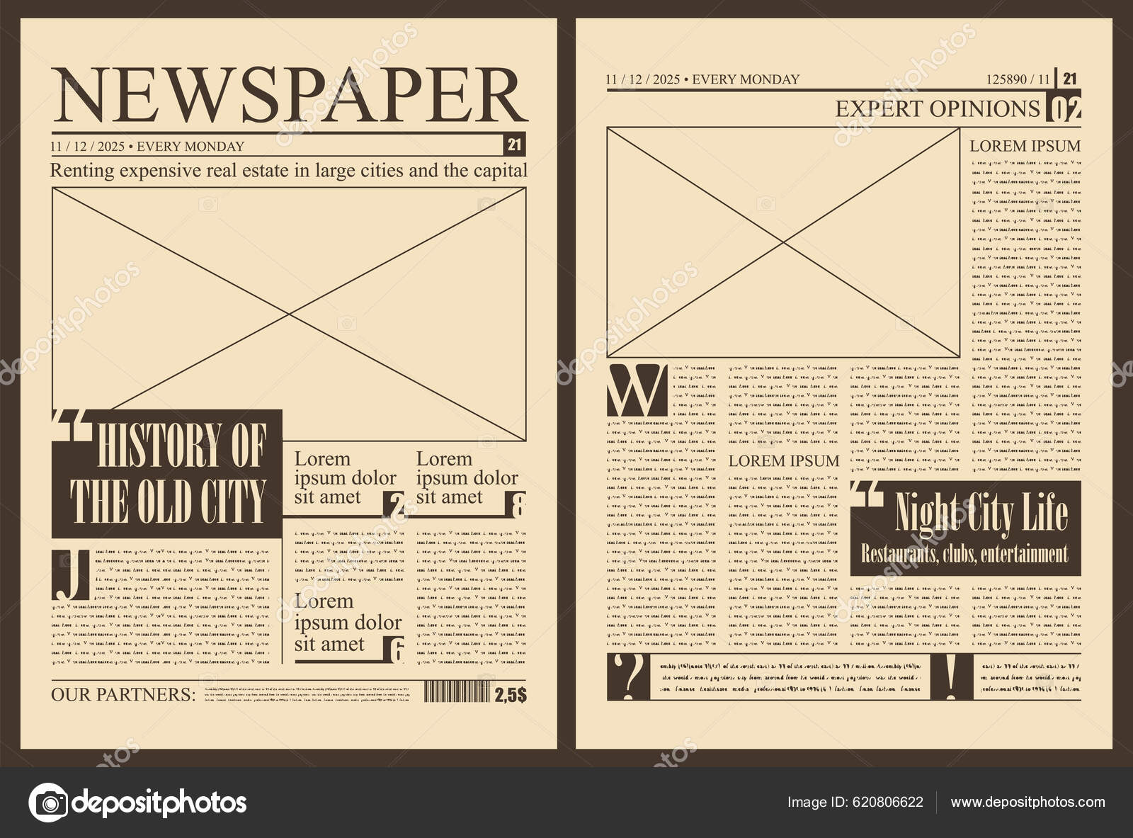 Vector Template Layout Newspaper Newspaper Columns Unreadable Text ...