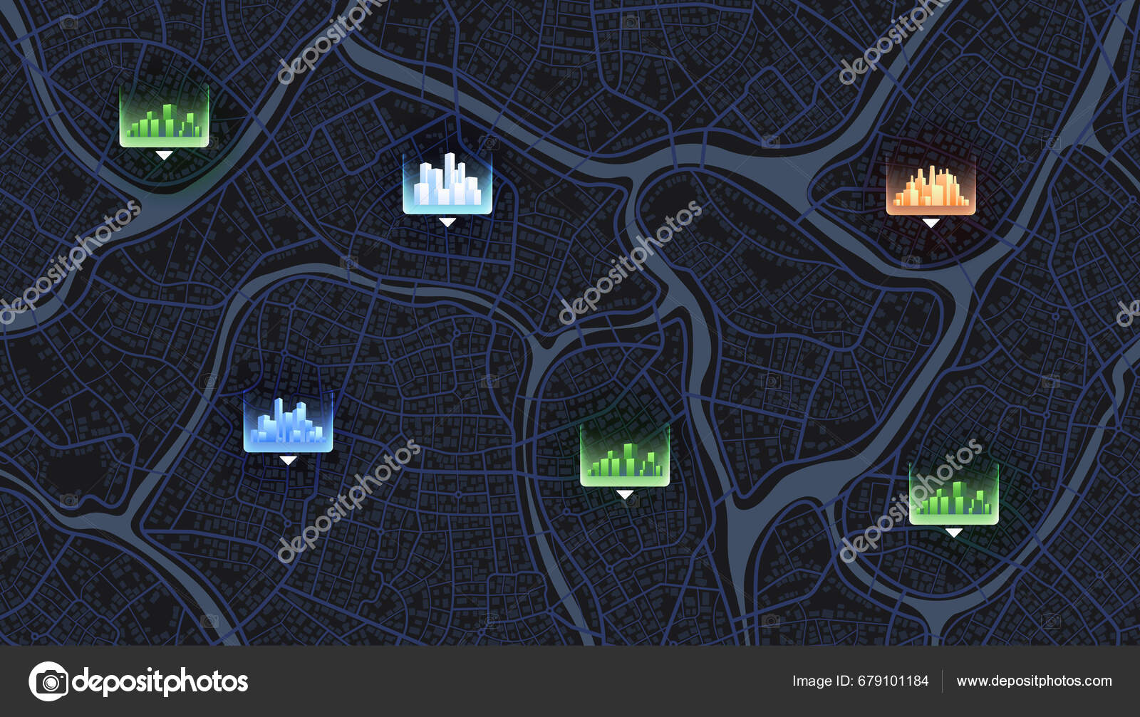 Abstract Map City Gps Pins Direction Markers Navigation Street Road ...
