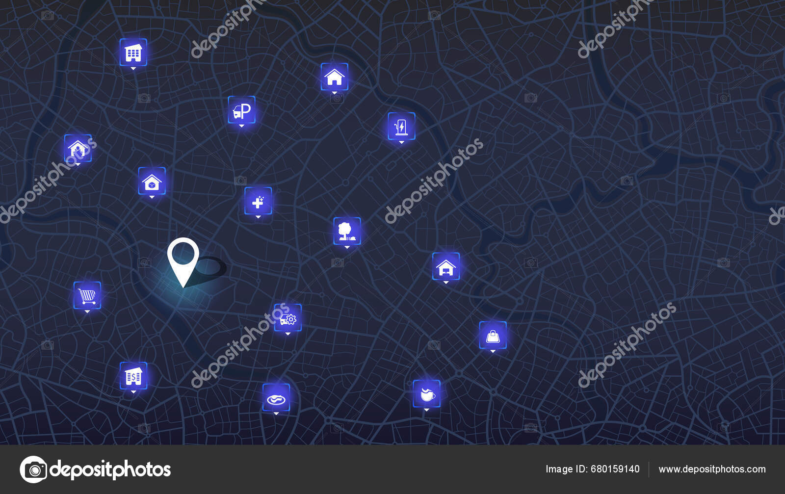 Abstract Map City Gps Pins Direction Markers Navigation Street Road ...