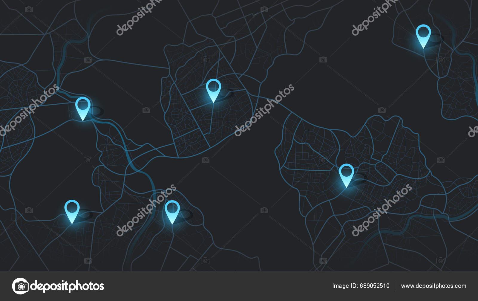 Multiple Destinations Isometric Gps Tracking Map Track Navigation Pins ...
