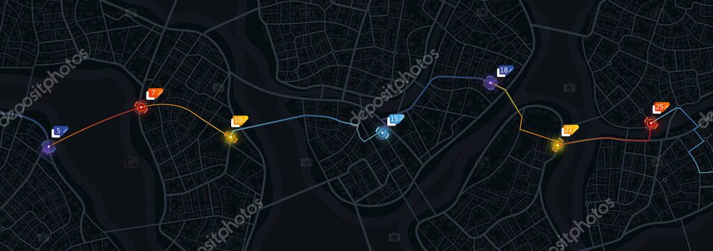 Ruta planificada a través de todo el mapa con destinos marcados y horas ...