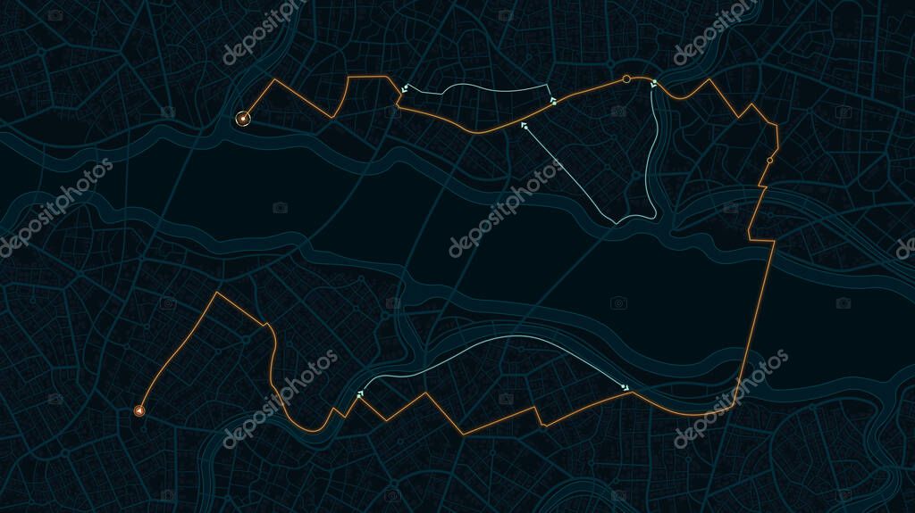Una ruta destacada con múltiples alternativas en un mapa de la ciudad ...