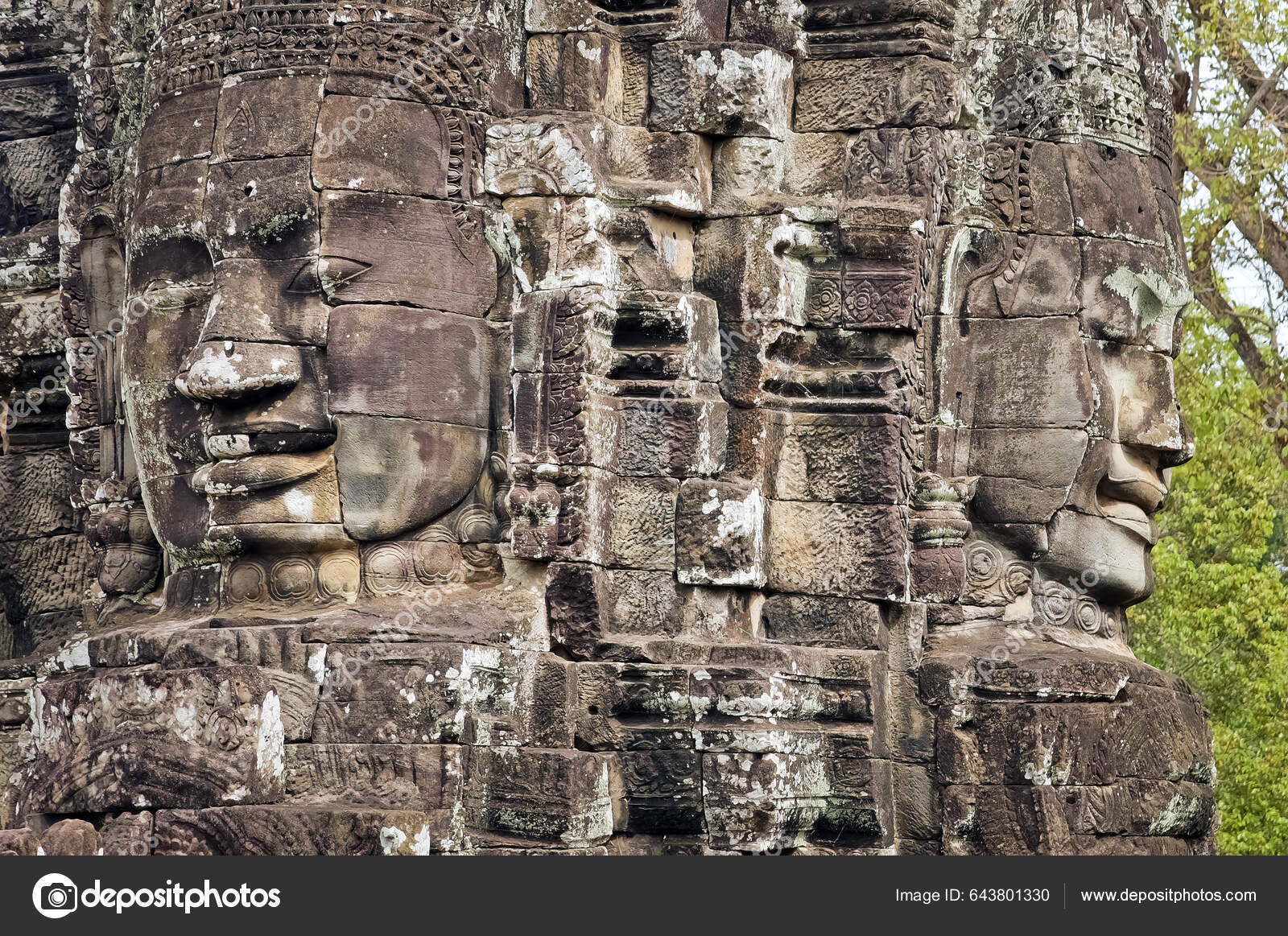 Face Carved Ancient Khmer Temple Angkor Wat Cambodia Stock Photo by ...
