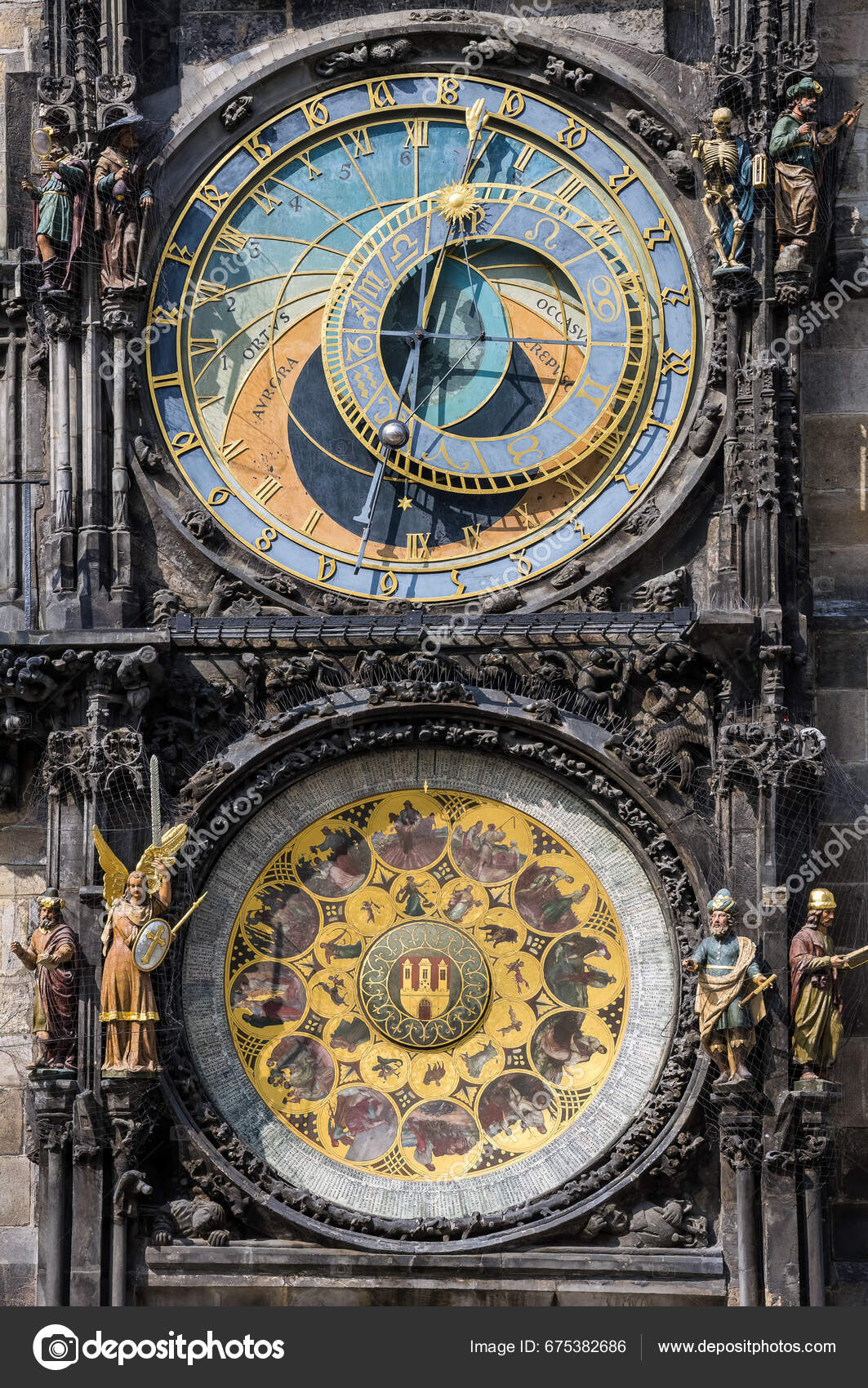 Medieval Timepiece Facade City Hall Displaying Twelve Apostles Clock ...