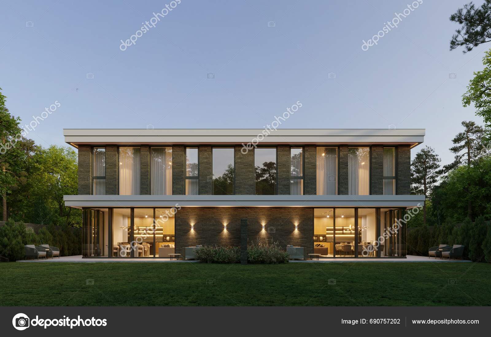 Visualisasi Dari Rumah Modern Untuk Dua Keluarga Duplex Sebuah Rumah ...