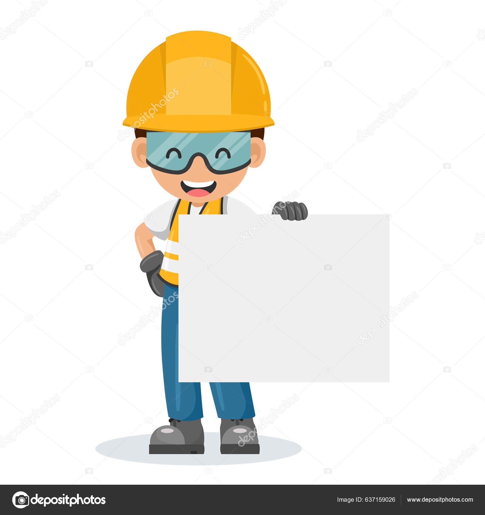 Industrial Worker His Personal Protective Equipment Holding Banner Space Text Vector de stock ...