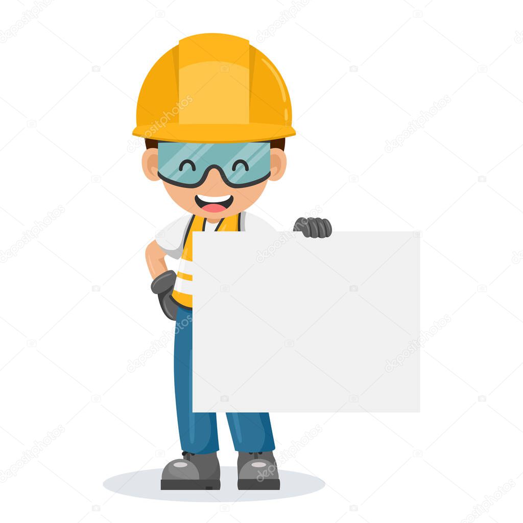 Industrial Worker His Personal Protective Equipment Holding Banner Space Text Vector de stock ...