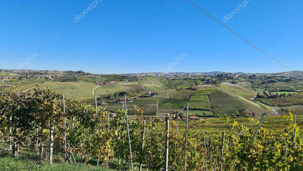 Alba, Italia-5 de noviembre de 2022: Hermosas colinas y viñedos durante ...