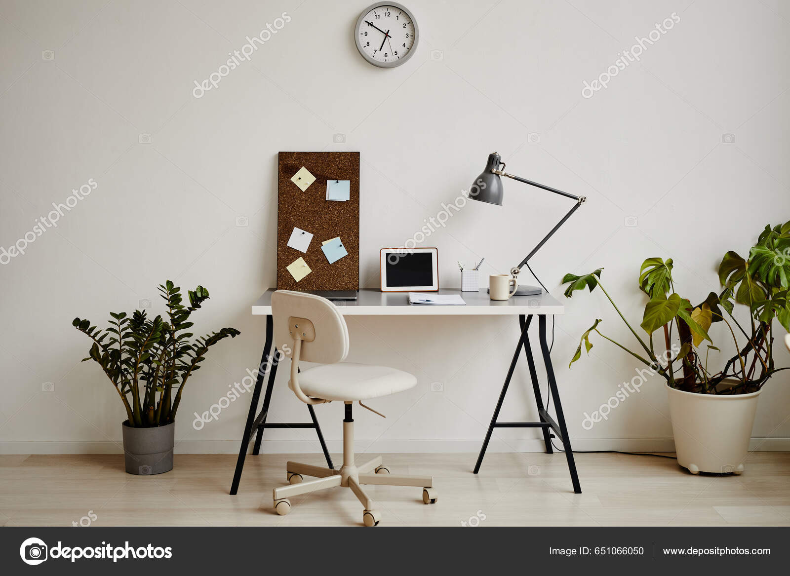Background Image Minimal Home Office Workplace White Tones Decorated ...