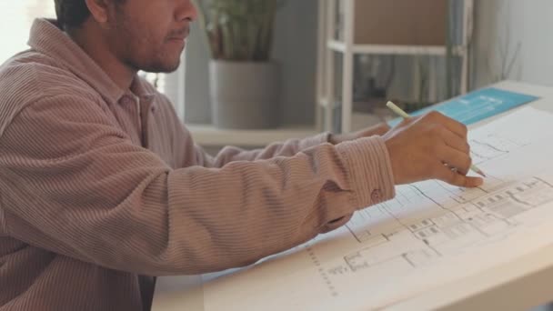 Chest Slowmo Professional Biracial Male Architect Drawing House Plan ...