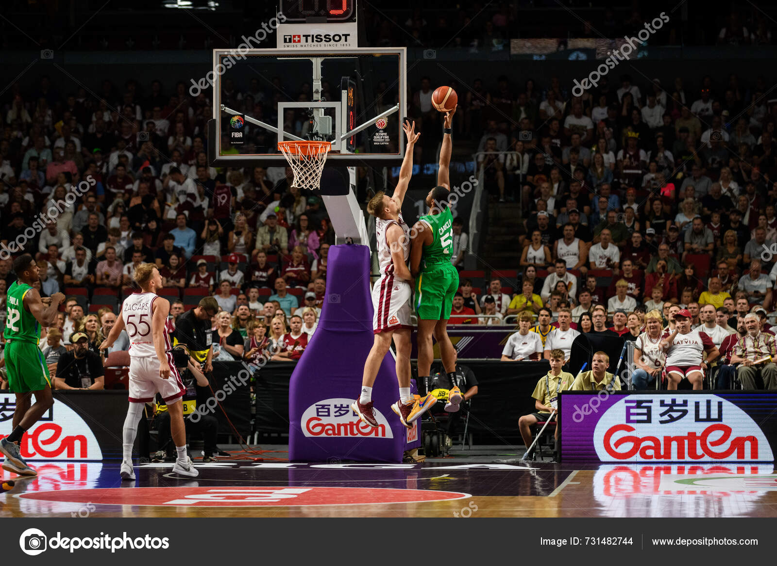 Riga 拉特维亚 2024年7月7日Fiba Olympic第2024届拉托维亚队和巴西队的资格赛 —— 库存社论照片 © gints.ivuskans #731482744