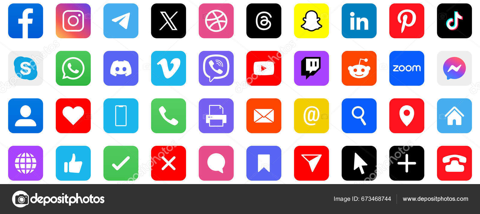 Set Social Media Digital Apps Icons Isolated White Background Stock ...