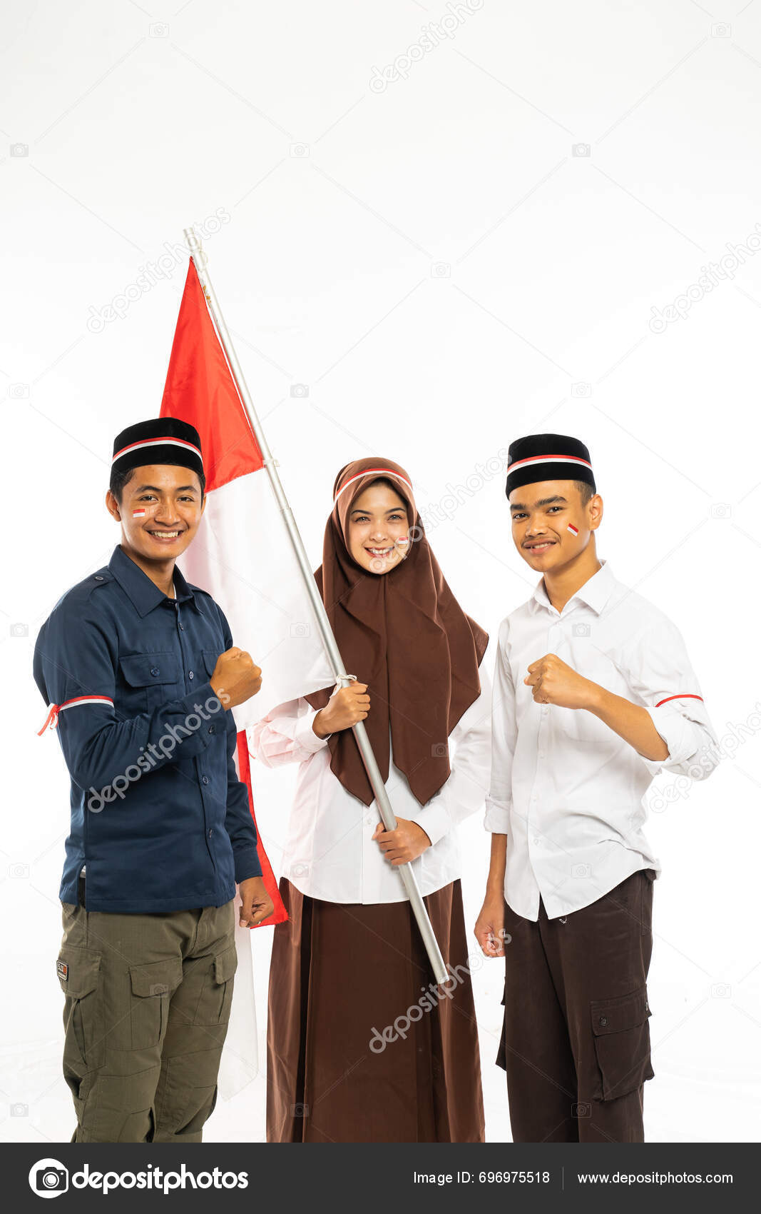 Female Islamic Student White Shirt Brown Veil Indonesian Flag Her ...