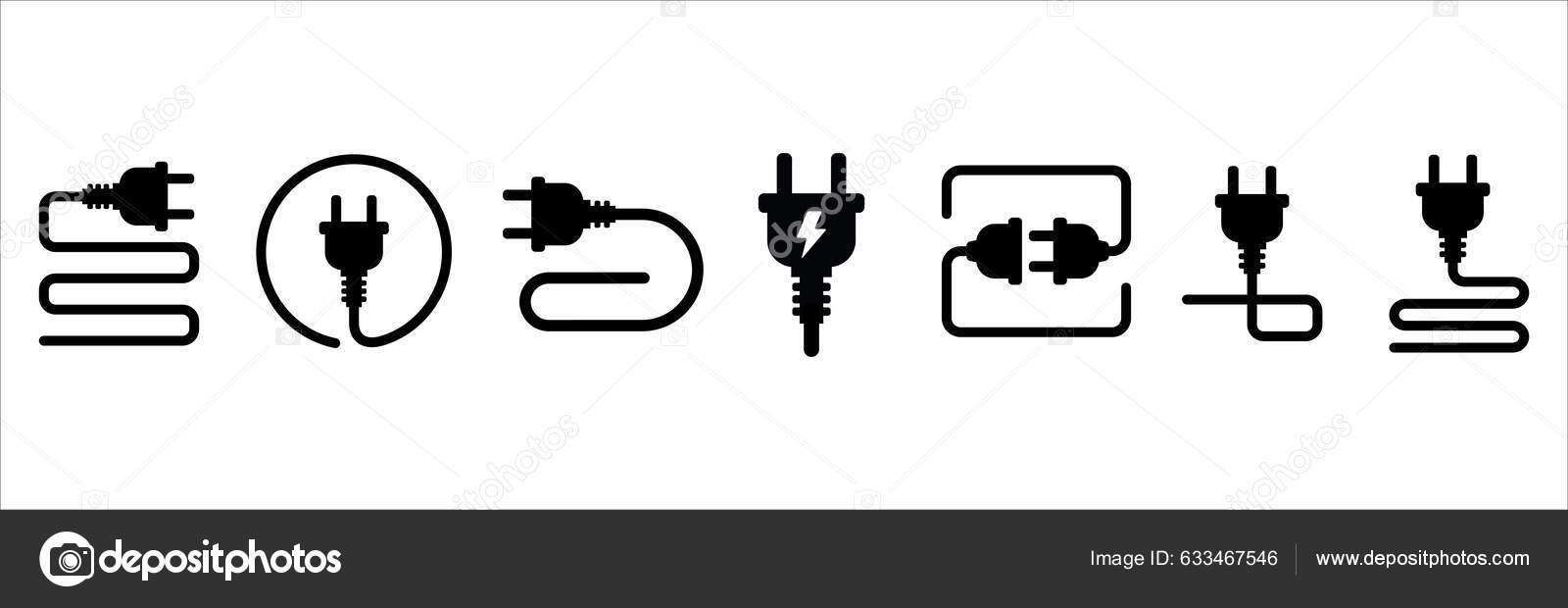 Electric Power Source Socket Icon Set Electricity Wire Cord Sign Stock ...