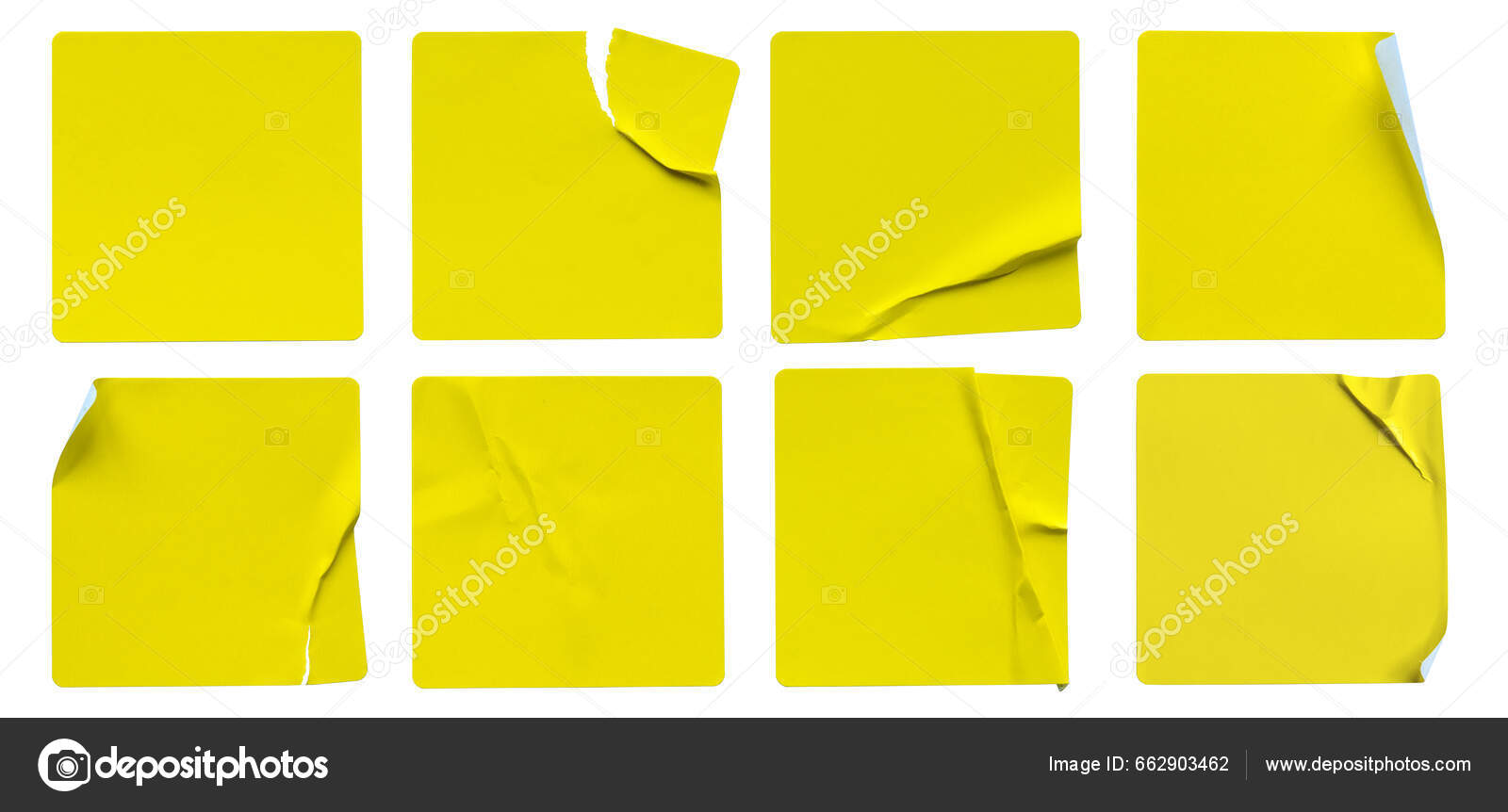 Set Yellow Square Paper Sticker Label Isolated White Background Stock ...