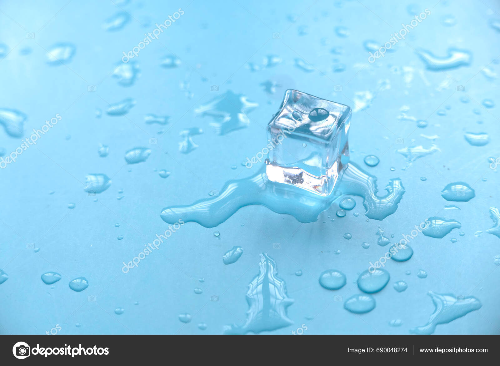 Concept Cold Refreshing Ice Cubes Water Drops Blue Background — Stock ...