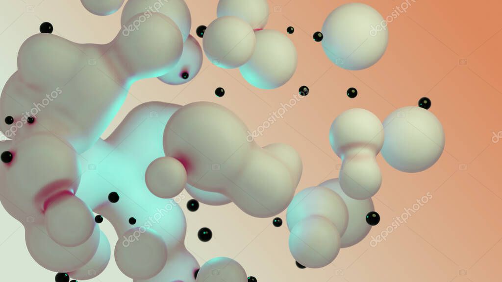 Liquid fluid dynamic abstract animated white metaball floating spheres blobs drops bubbles in ...