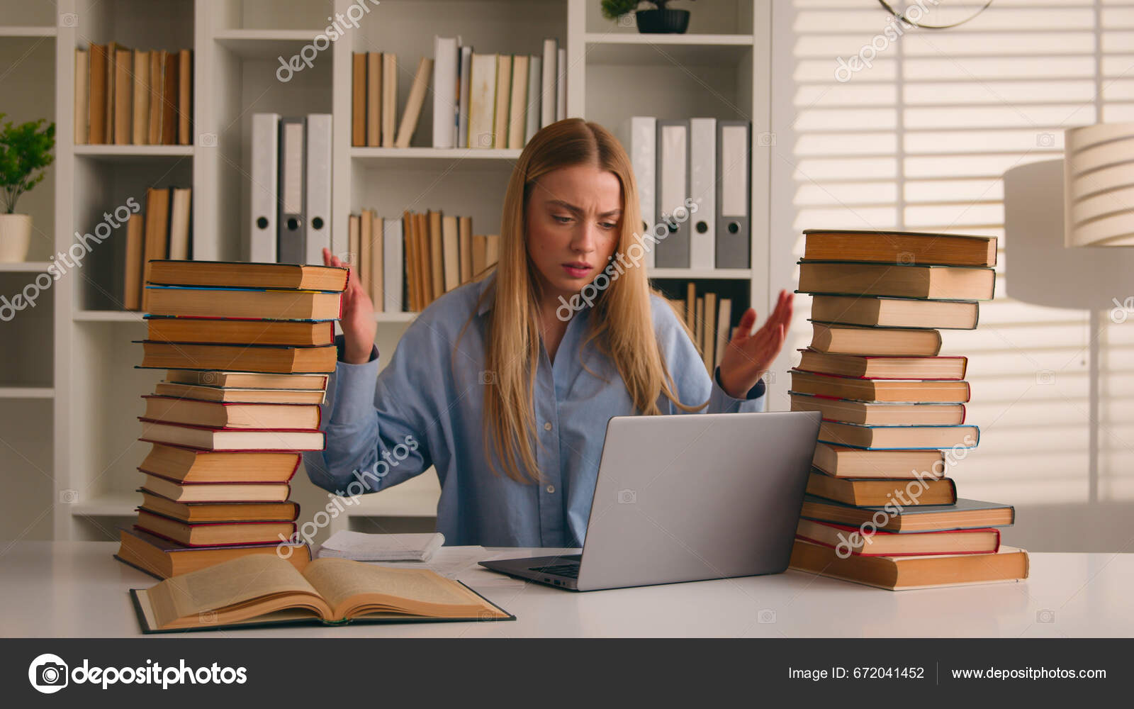 Stressed Angry Tired Caucasian Student Girl Woman Stressful Learner ...