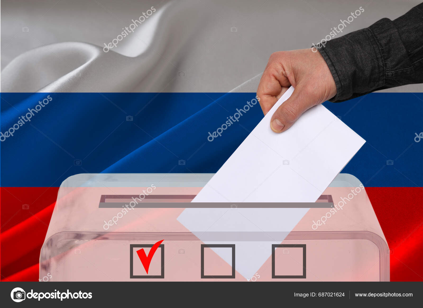 Transparent Ballot Box Voting Ballot Front Russia National Flag ...