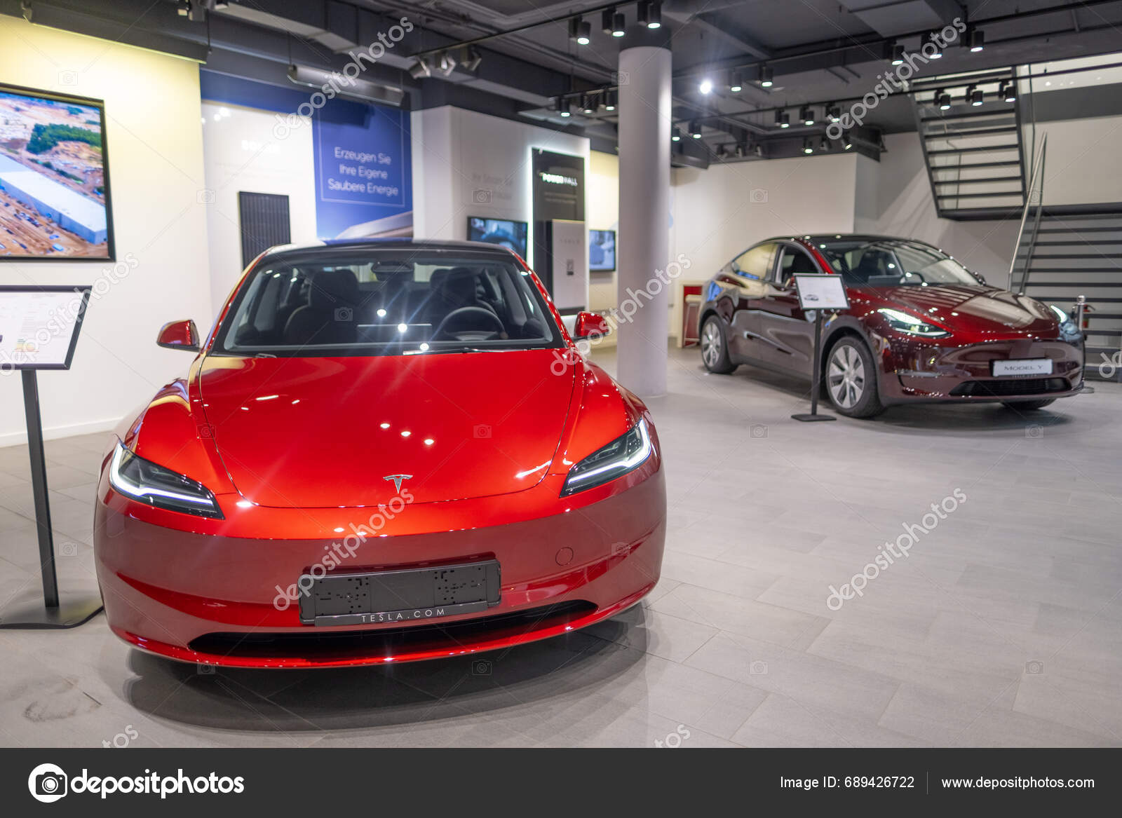 New Red Tesla Model Model Electric Cars Showroom Trends Use – Stock ...