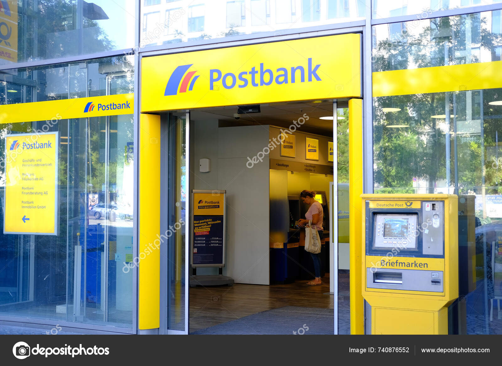 Bright Yellow Facade European Bank Postbank Branch Invites Customers ...