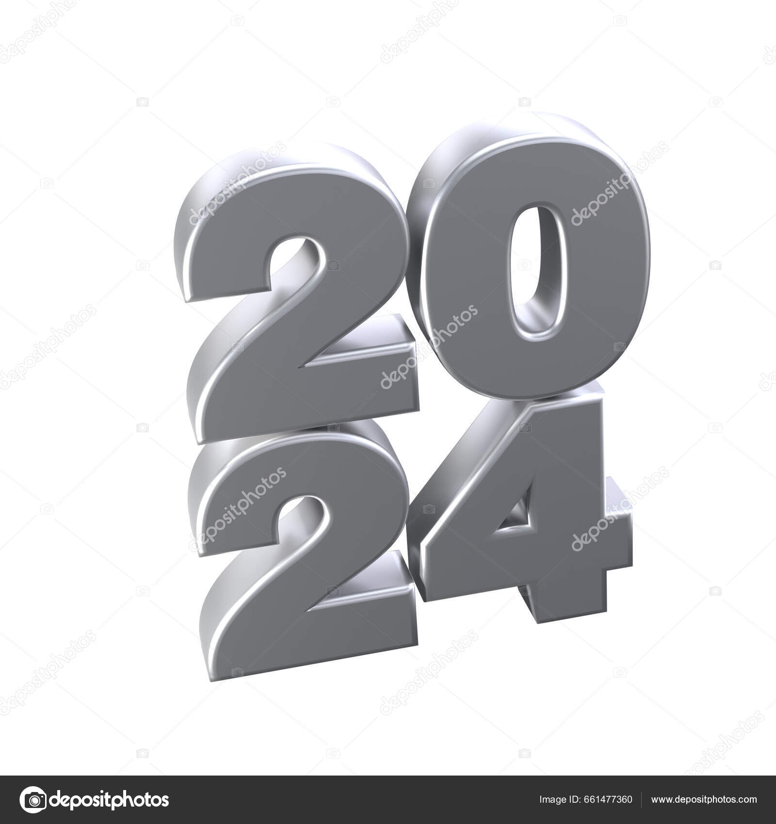 Realistic Silver Numbers 2024 Isolated Clipping Path Happy New Year ...