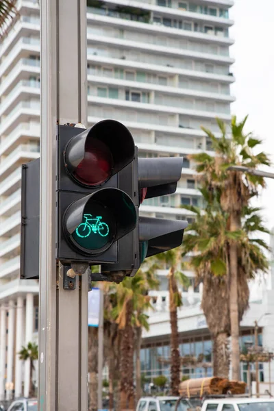 Urban city navigation concept, green traffic light for cyclists and ...