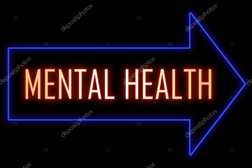 Signo de flecha de neón con texto. Palabra Salud Mental. Apoyo ...