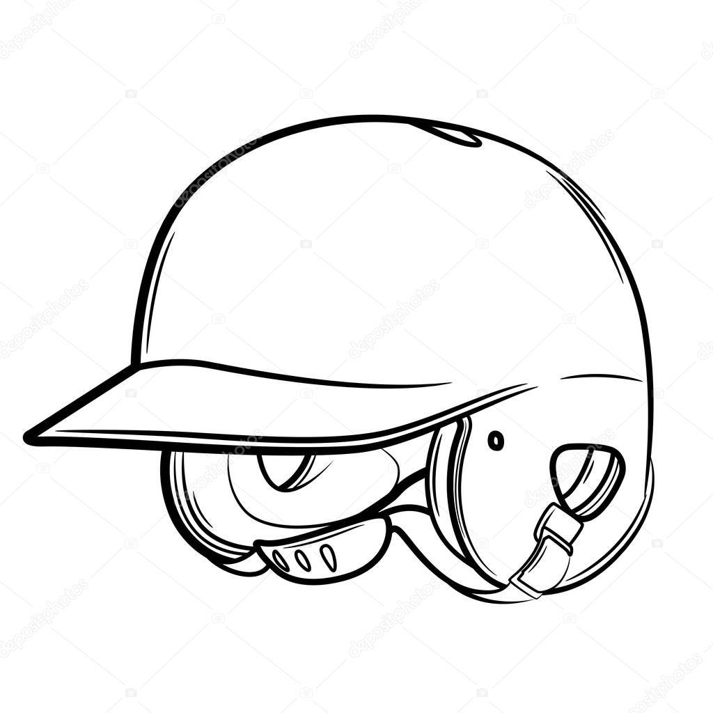 Casco de béisbol negro aislado sobre fondo blanco.Ilustración en tinta ...