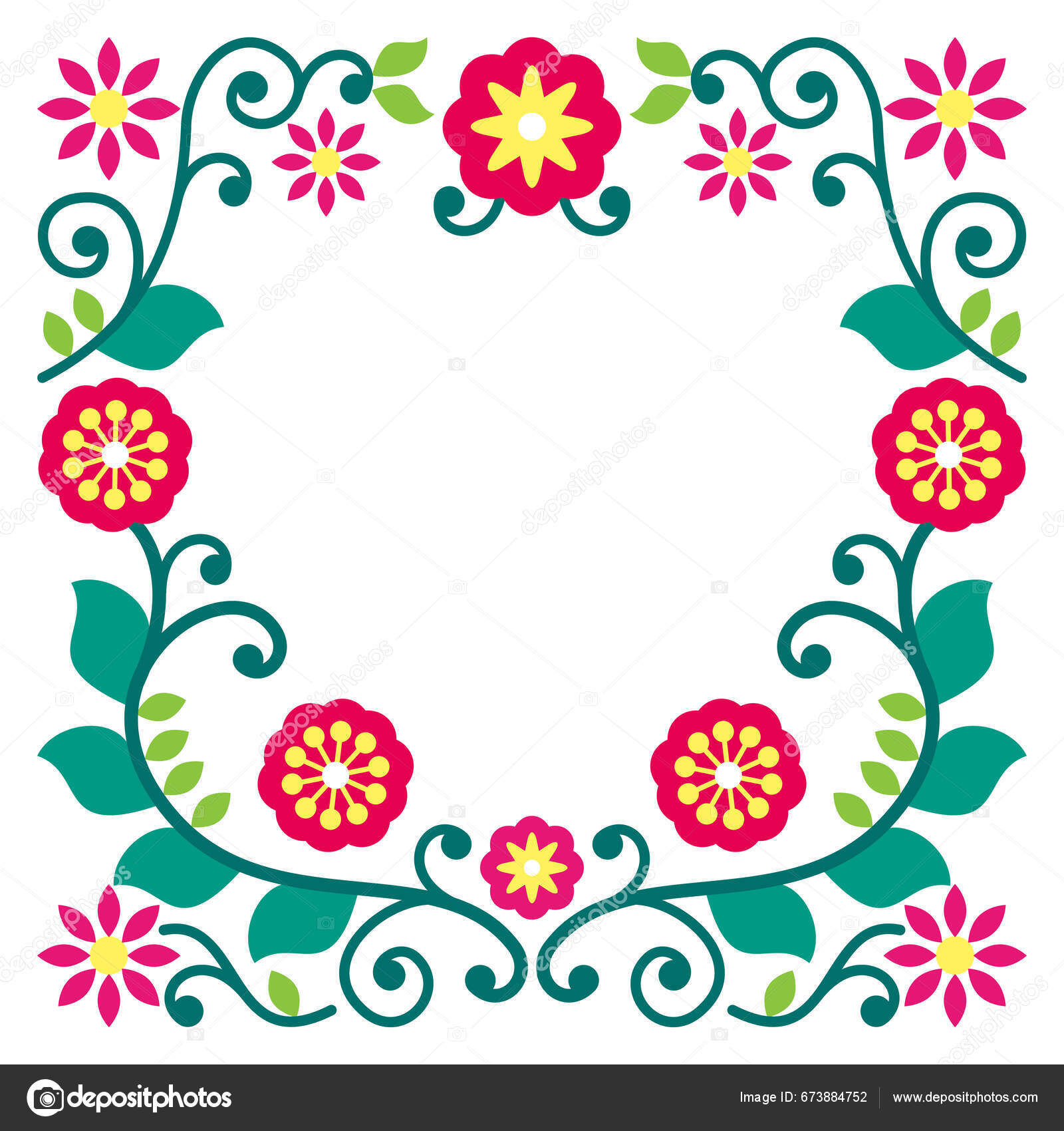 Scandinavian Folk Art Vector Frame Border Design Flowers Leaves Red ... Scandinavian Folk Art Vector Frame Border Design Flowers Leaves Red ...