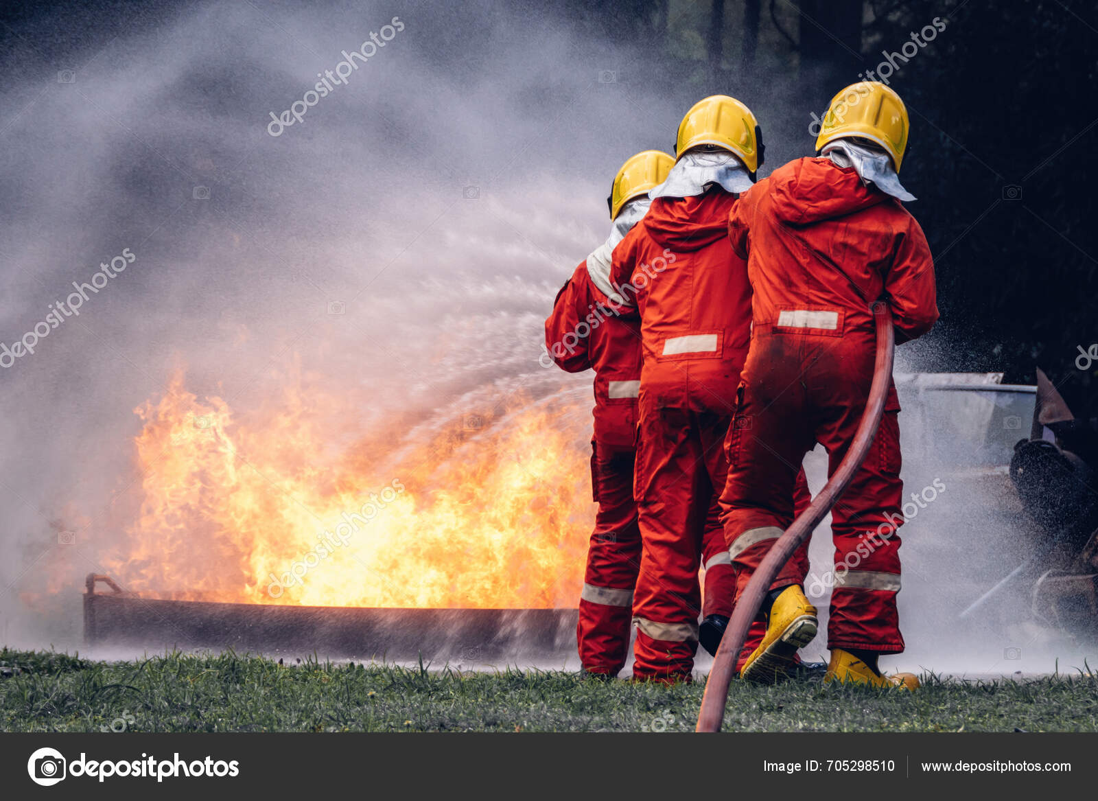 Firefighter Concept Several Firefighters Offensive Fire Attack Fireman ...