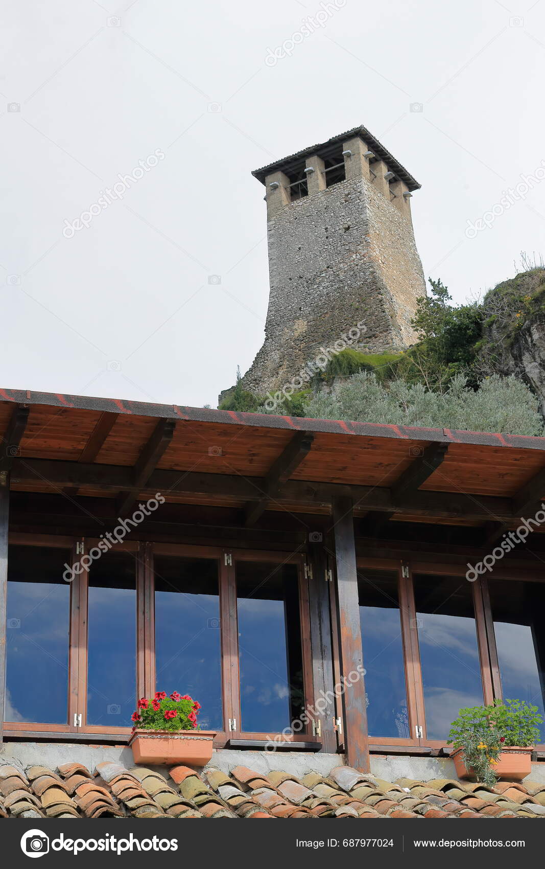 Old Clock Tower Tall Watchtower City Castle Compound Protruding Town ...
