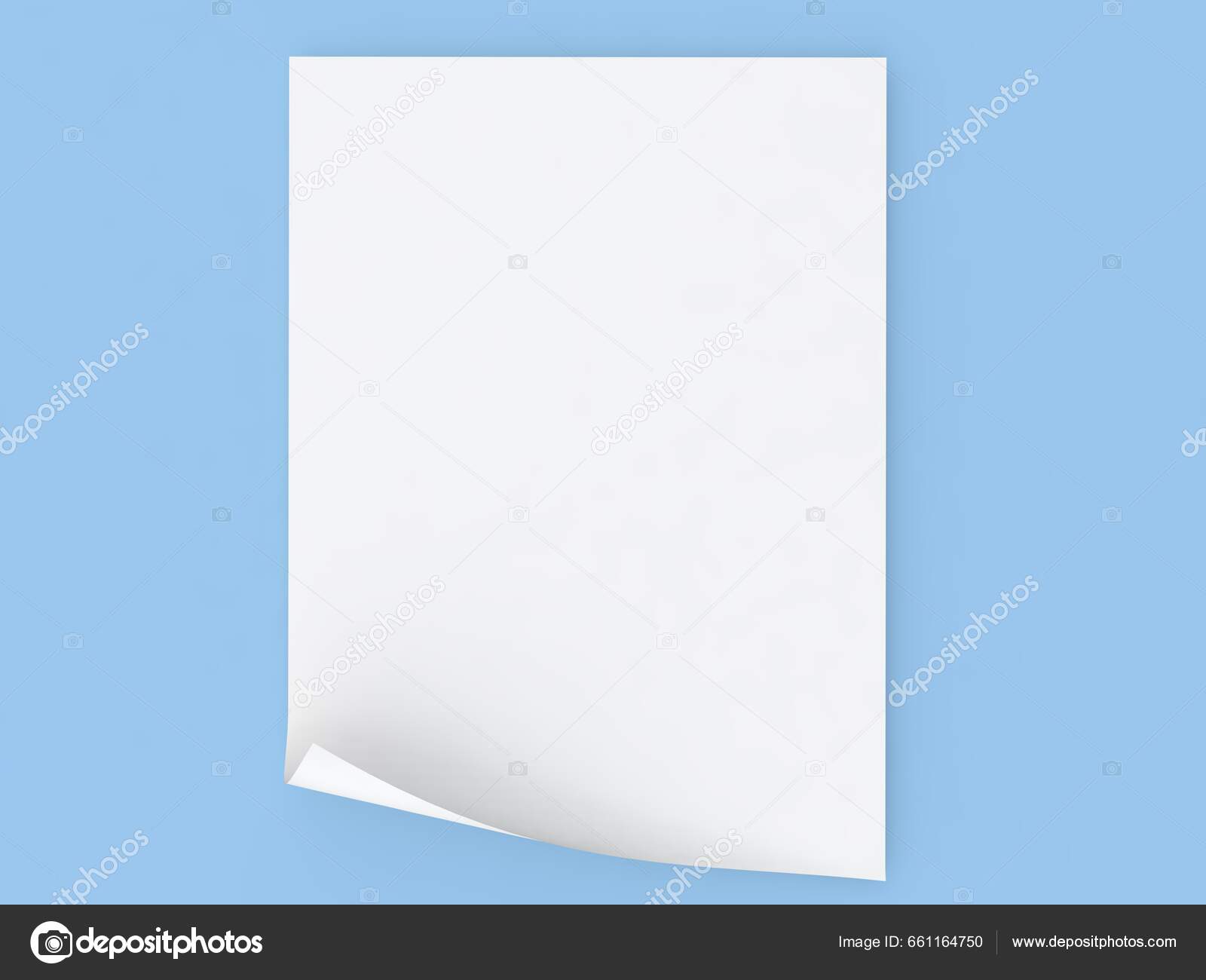 White Sheet Paper Curved Edge Size Blue Background Render Illustration ...