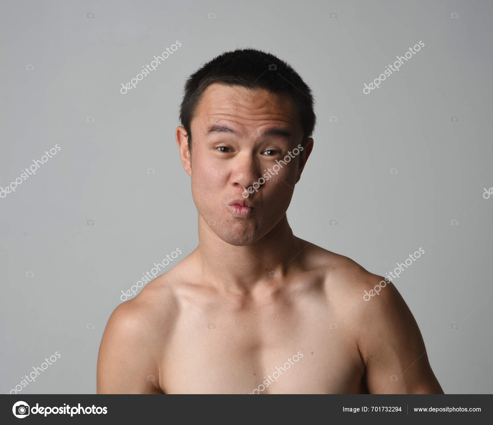 Close Portrait Asian Male Model Expressive Exaggerated Facial ...