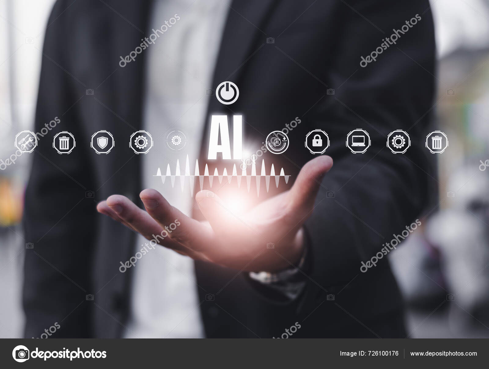 Businessman Hand Holding Virtual Screen Showing Data Algorithms ...