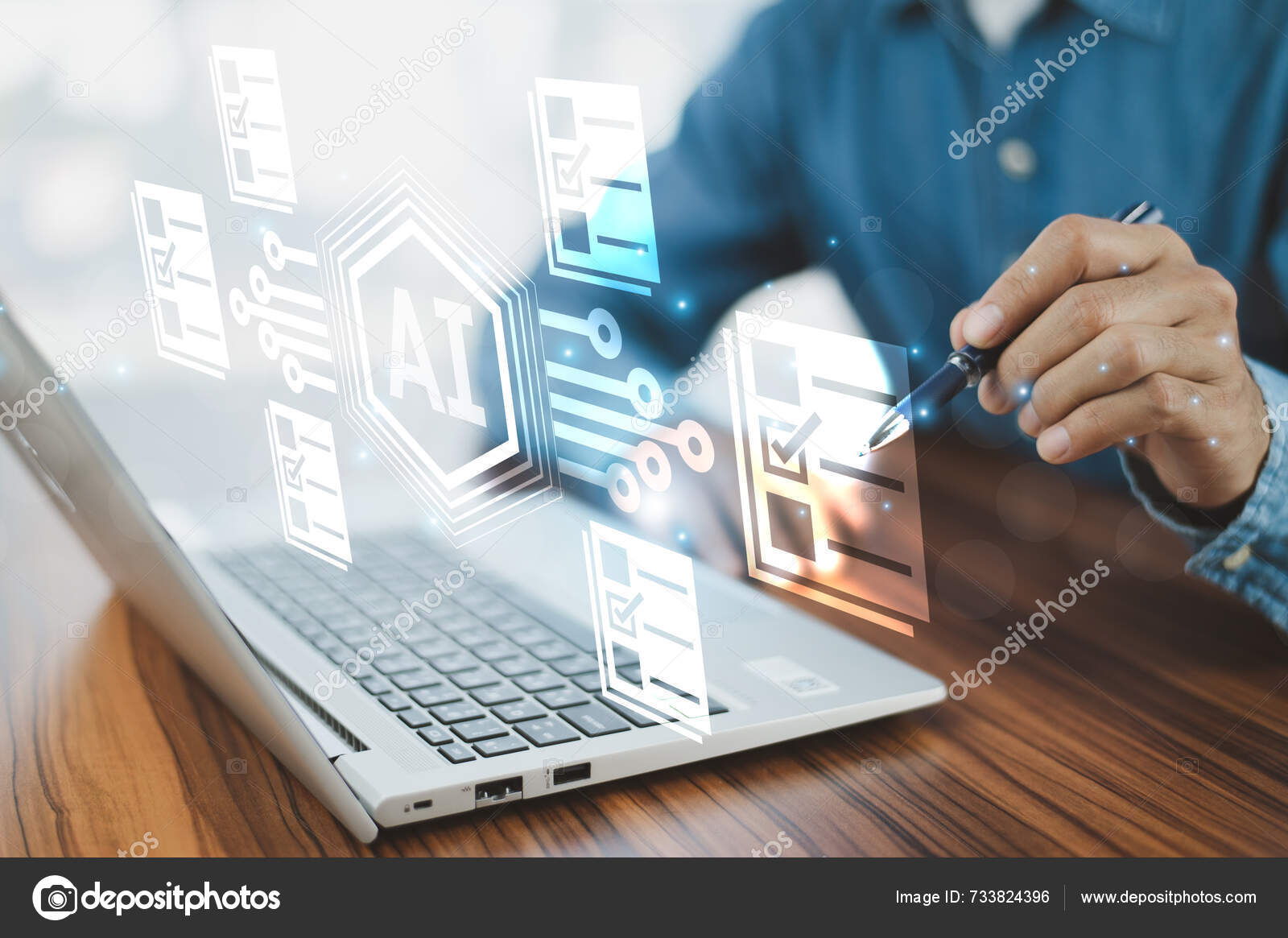 Businessman Uses Assistant Document Management Streamlining Processes Increasing Productivity