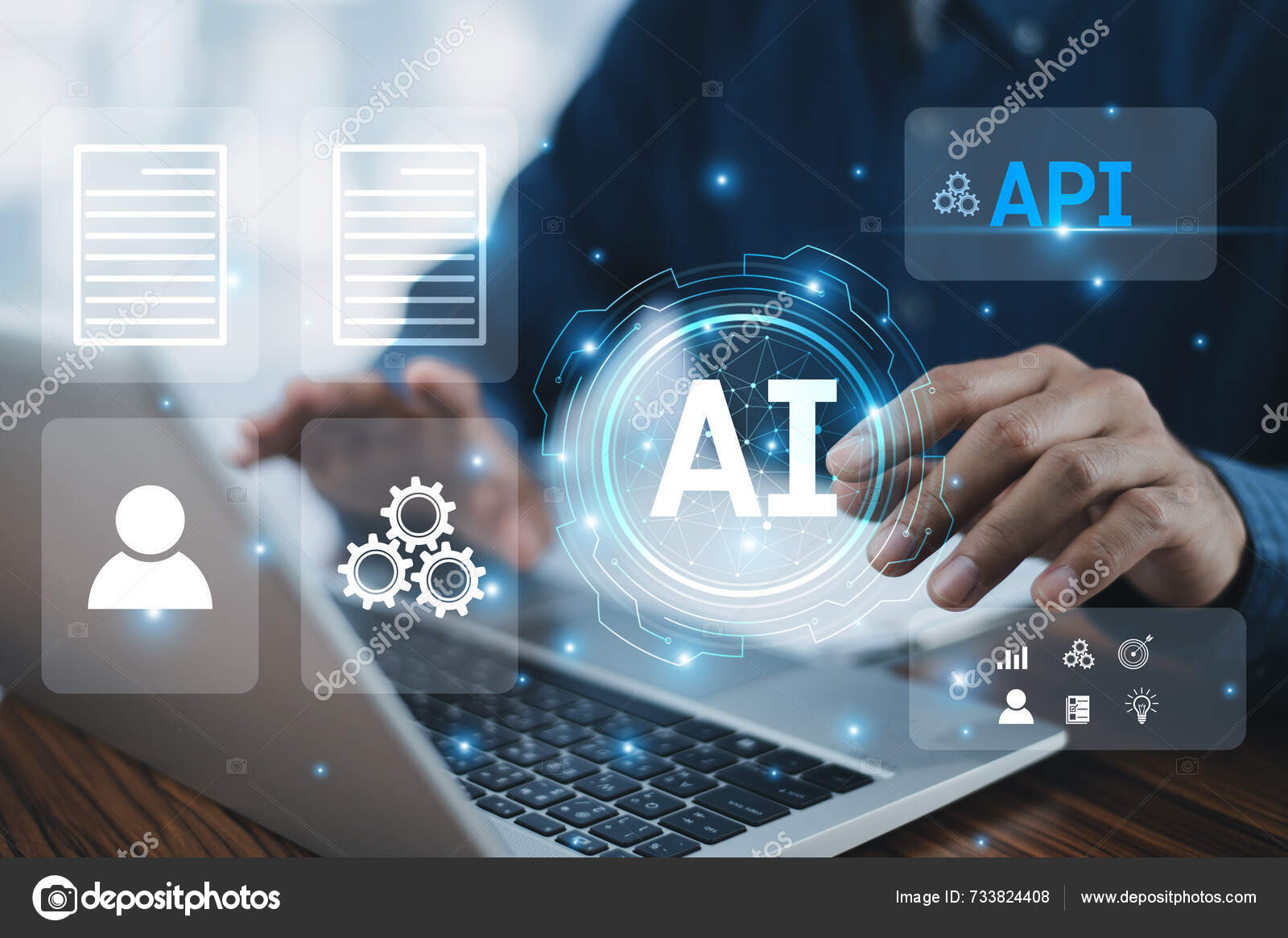Businessman Uses Computer Integrate Application Programming Interfaces ... Businessman Uses Computer Integrate Application Programming Interfaces ...