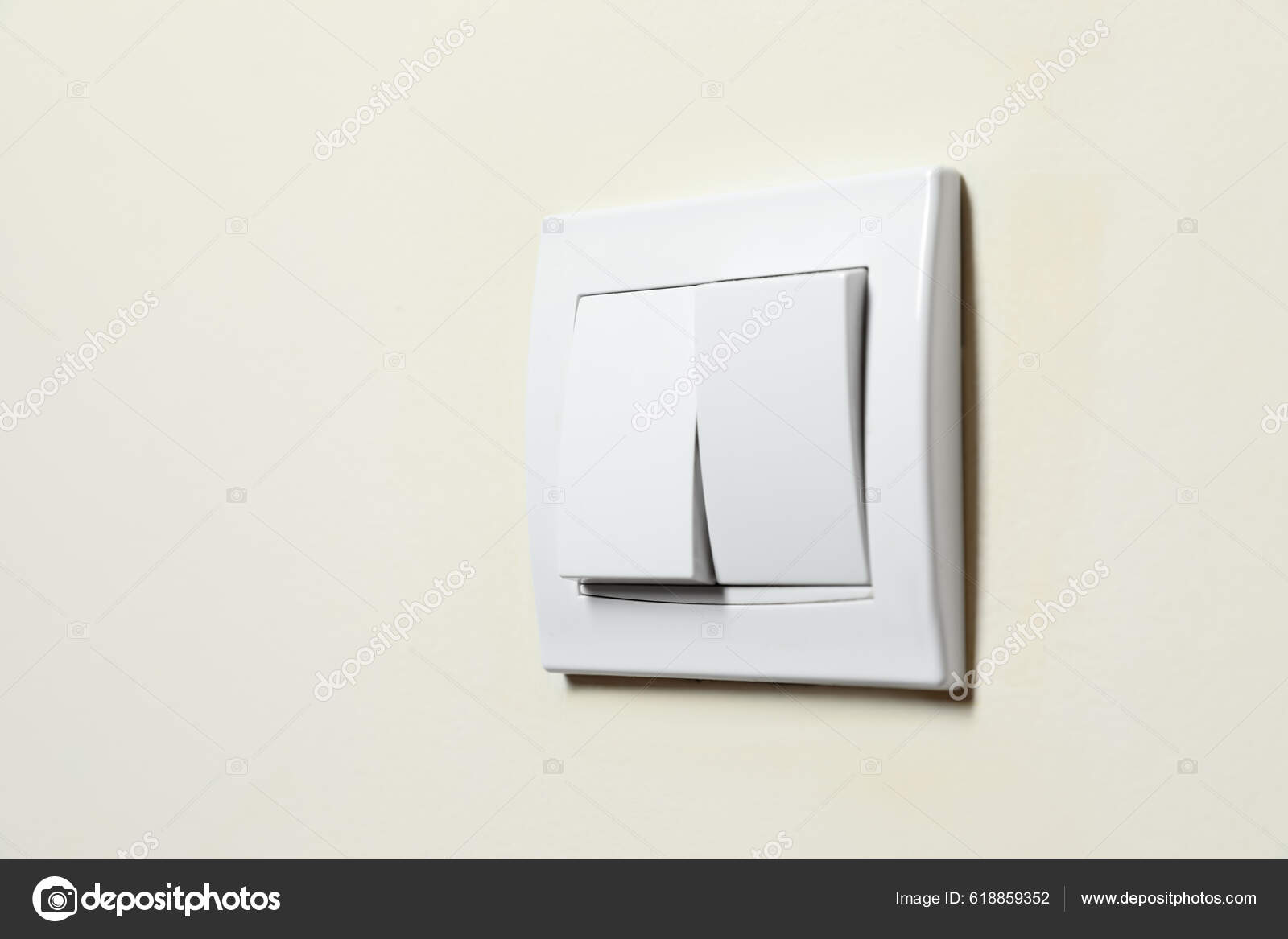 Modern Plastic Light Switch White Wall Closeup Space Text — Stock Photo ...