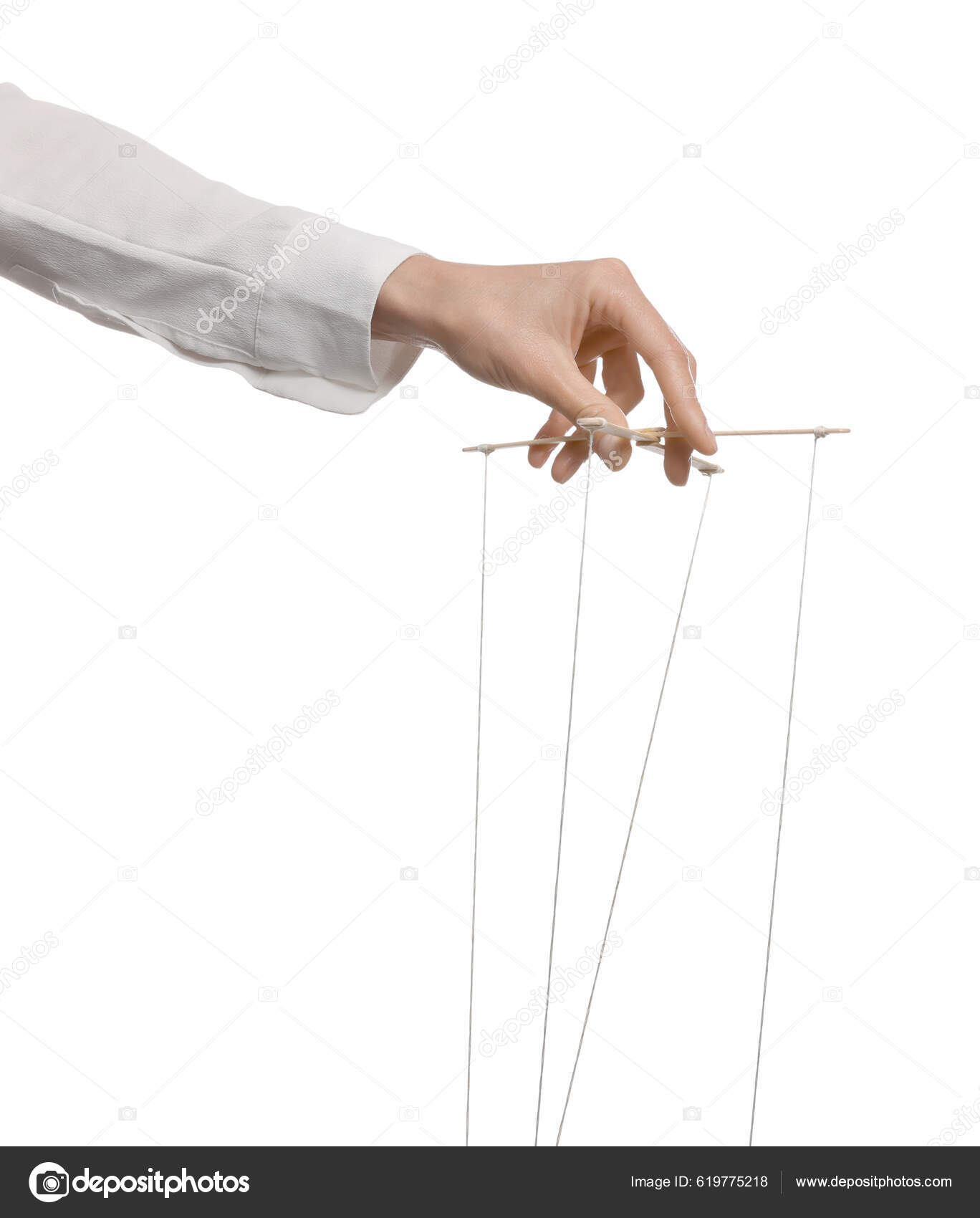Woman Pulling Strings Puppet White Background Closeup Stock Photo by ...
