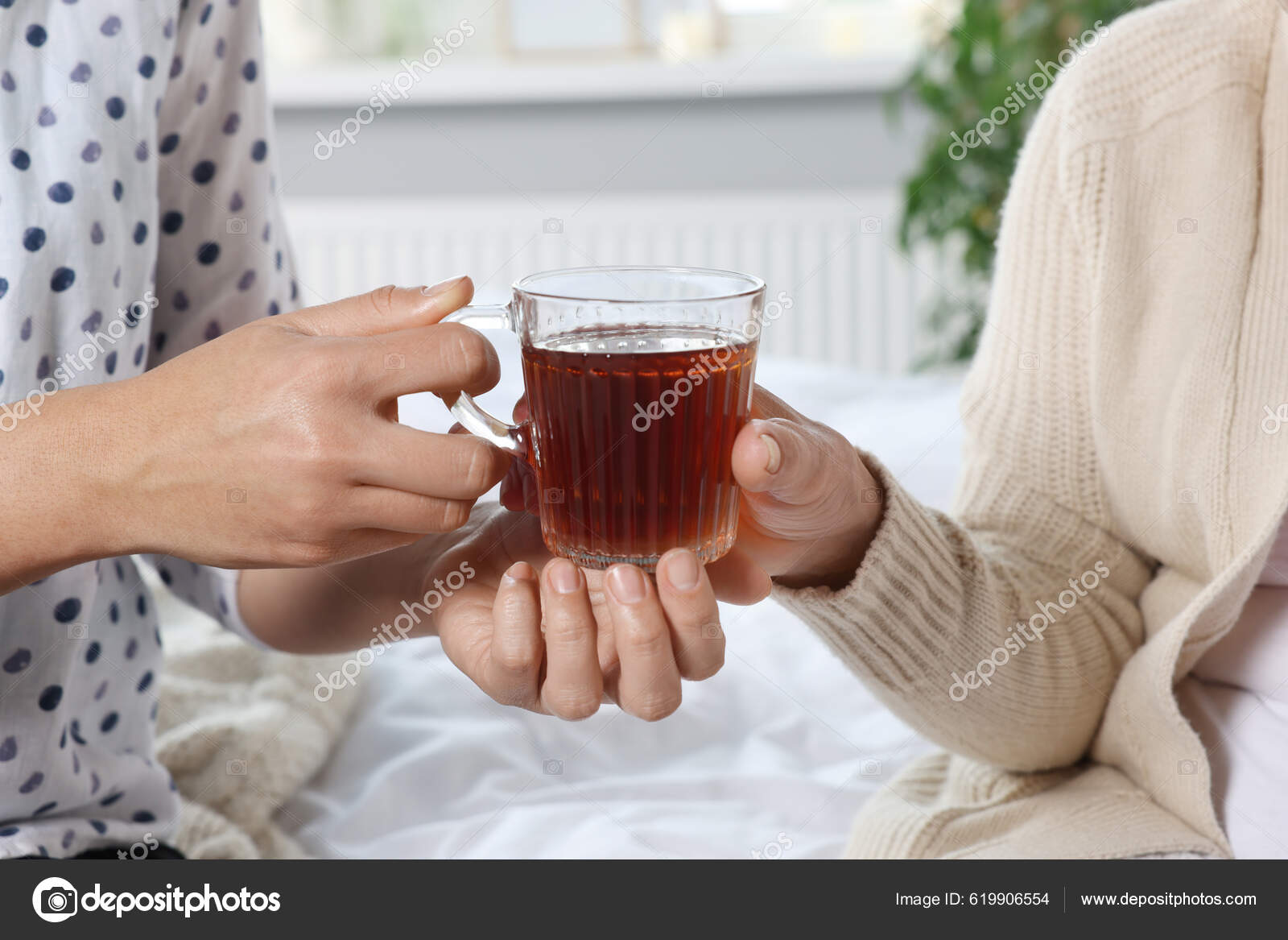 Caregiver Giving Tea Elderly Woman Home Closeup Stock Photo by ...