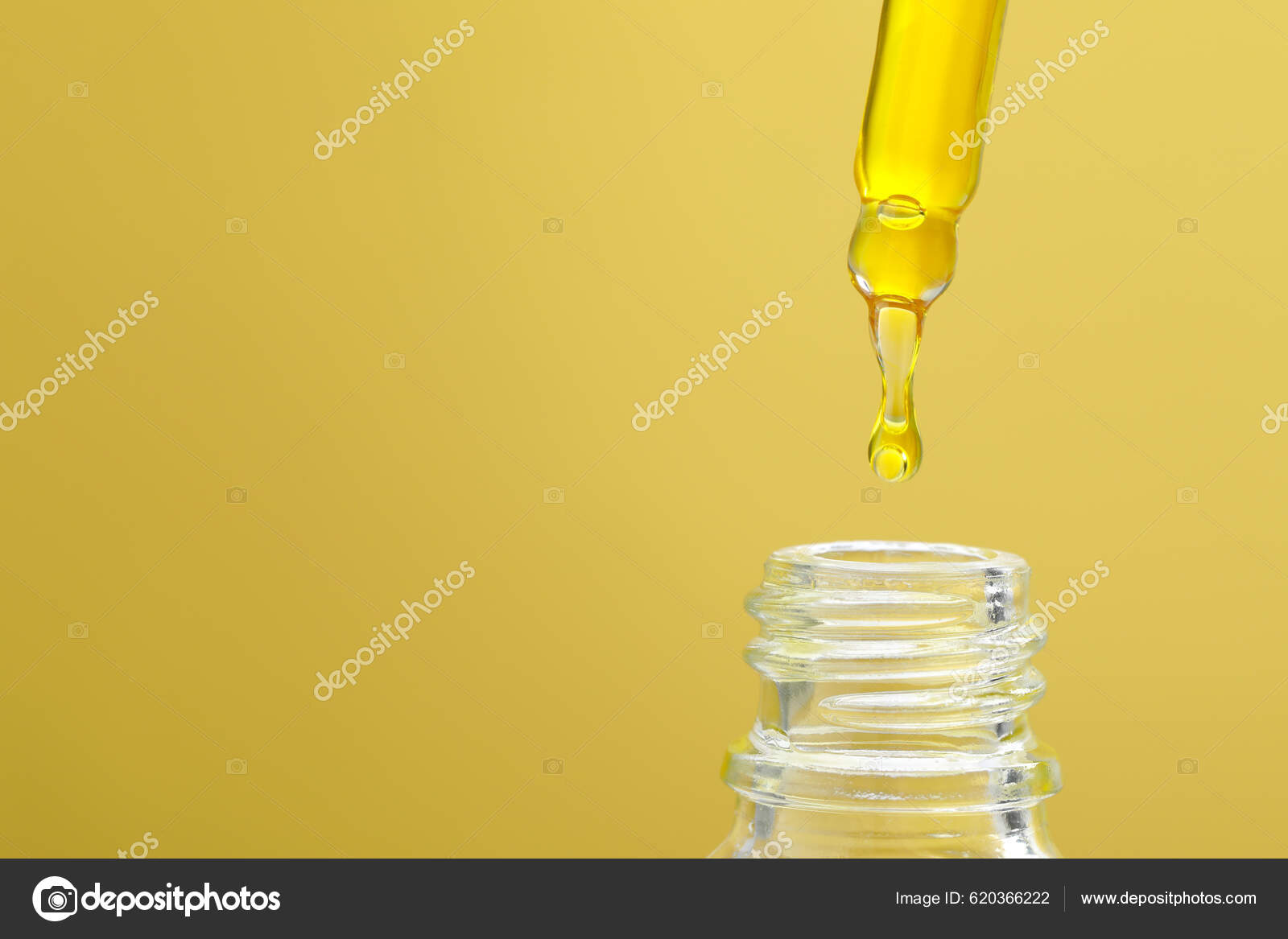 Dripping Serum Pipette Bottle Yellow Background Closeup Space Text ...