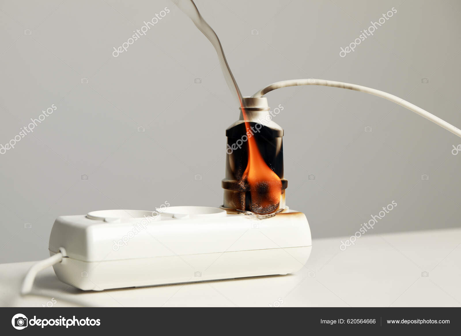 Inflamed Plug Power Strip White Table Grey Wall Electrical Short ...