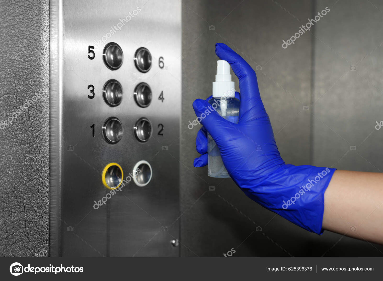 Woman Cleaning Buttons Panel Elevator Detergent Spray Closeup Stock ...
