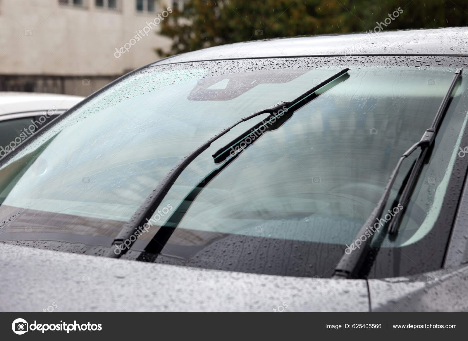 Car Wipers Cleaning Water Drops Windshield Glass Outdoors Closeup ...
