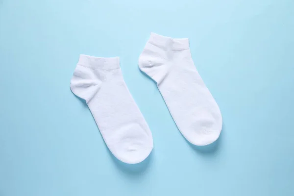 White Socks Light Grey Background Flat Lay Space Text Stock Photo by ...