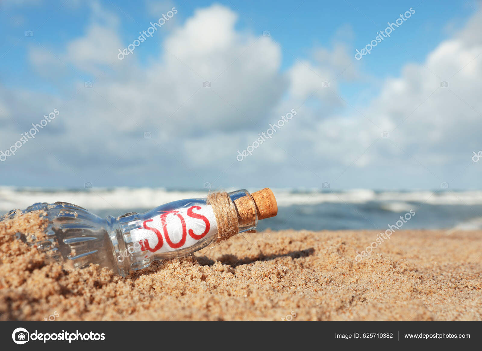 Glass Bottle Sos Message Sand Sea Space Text — Stock Photo © NewAfrica ...