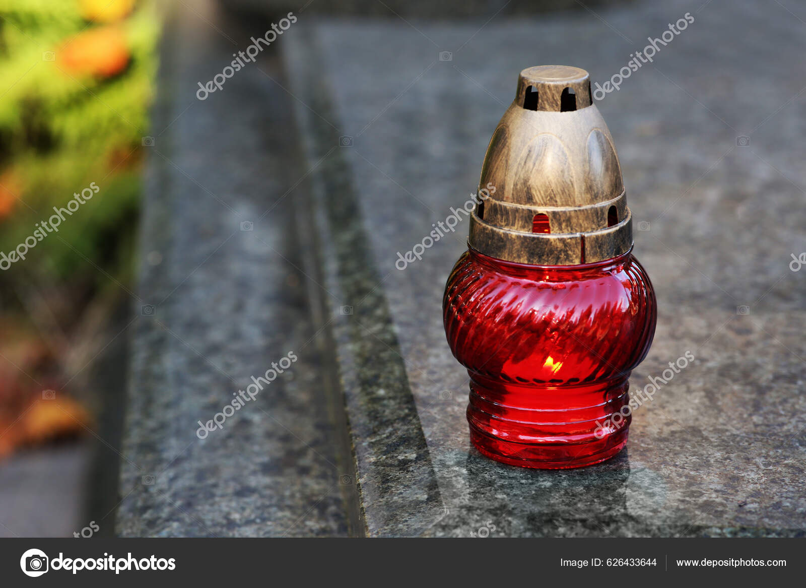 Red Grave Lantern Burning Candle Granite Surface Cemetery Space Text — Stock Photo © NewAfrica ...