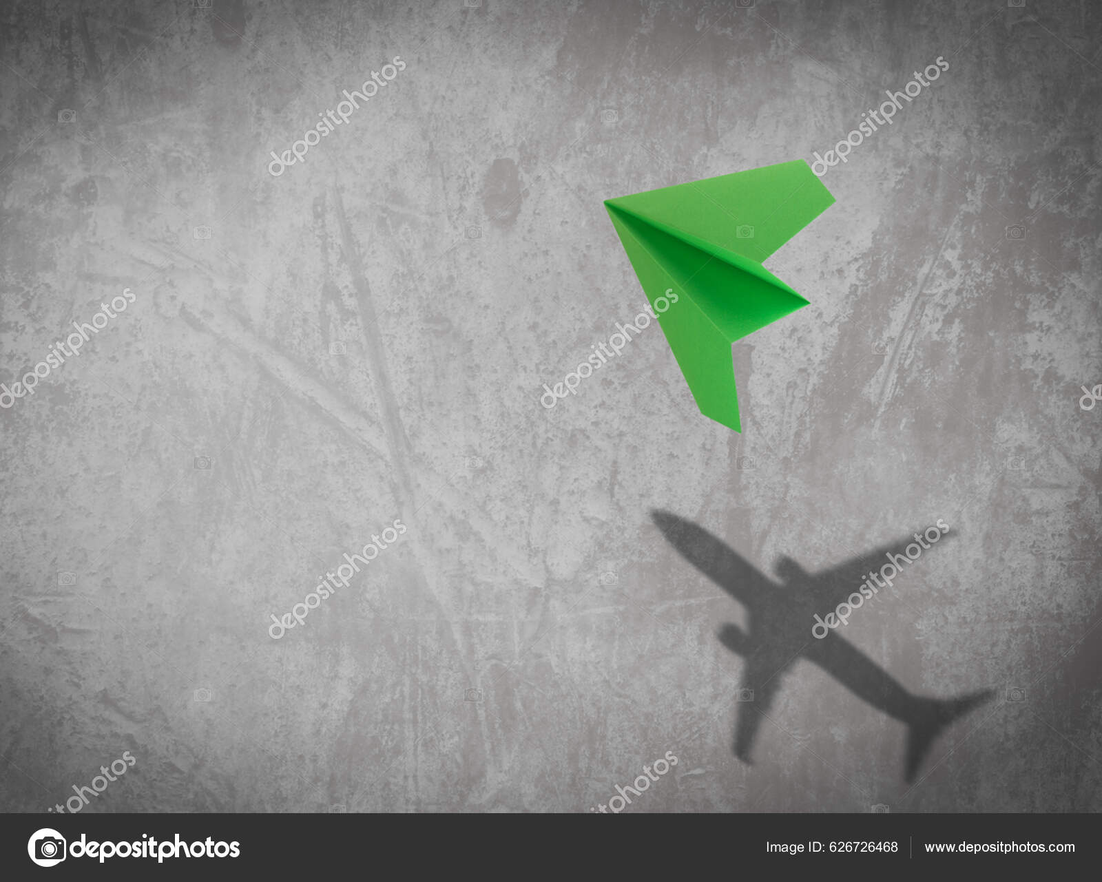 Flying Paper Plane Shadow Real Airplane Grey Background — Stock Photo ...