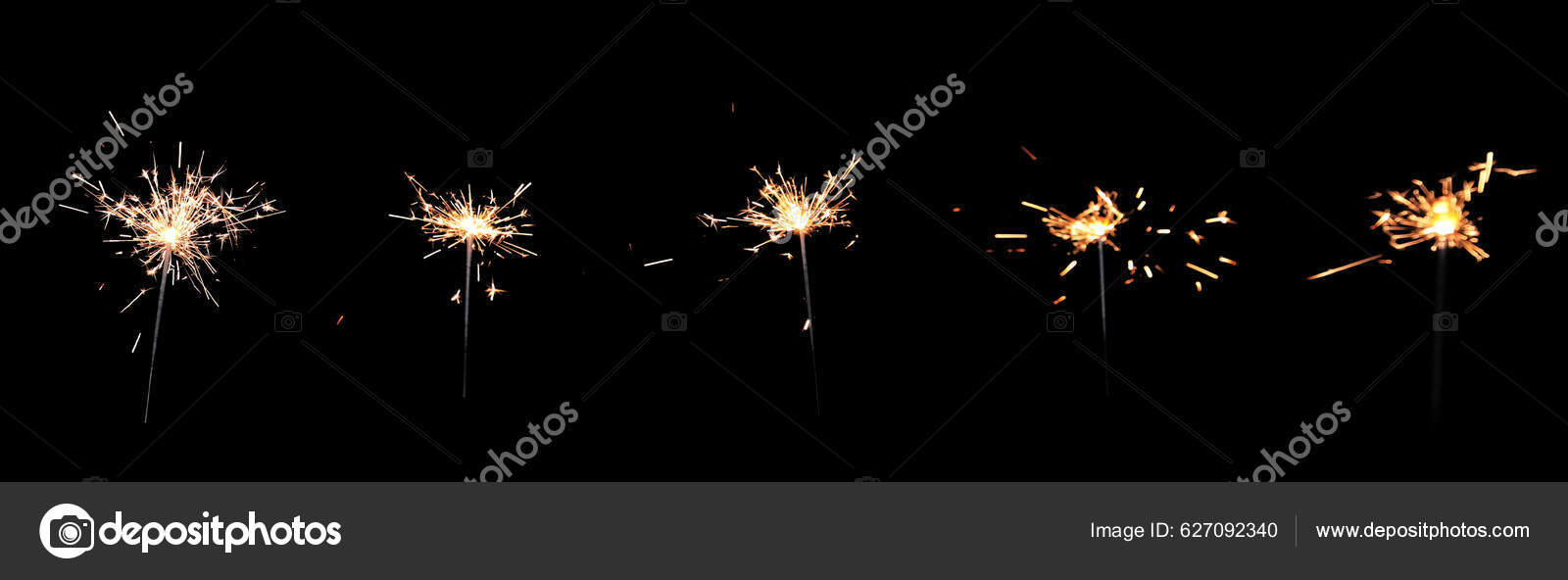 Collage Bright Burning Sparklers Black Background Banner Design Stock ...