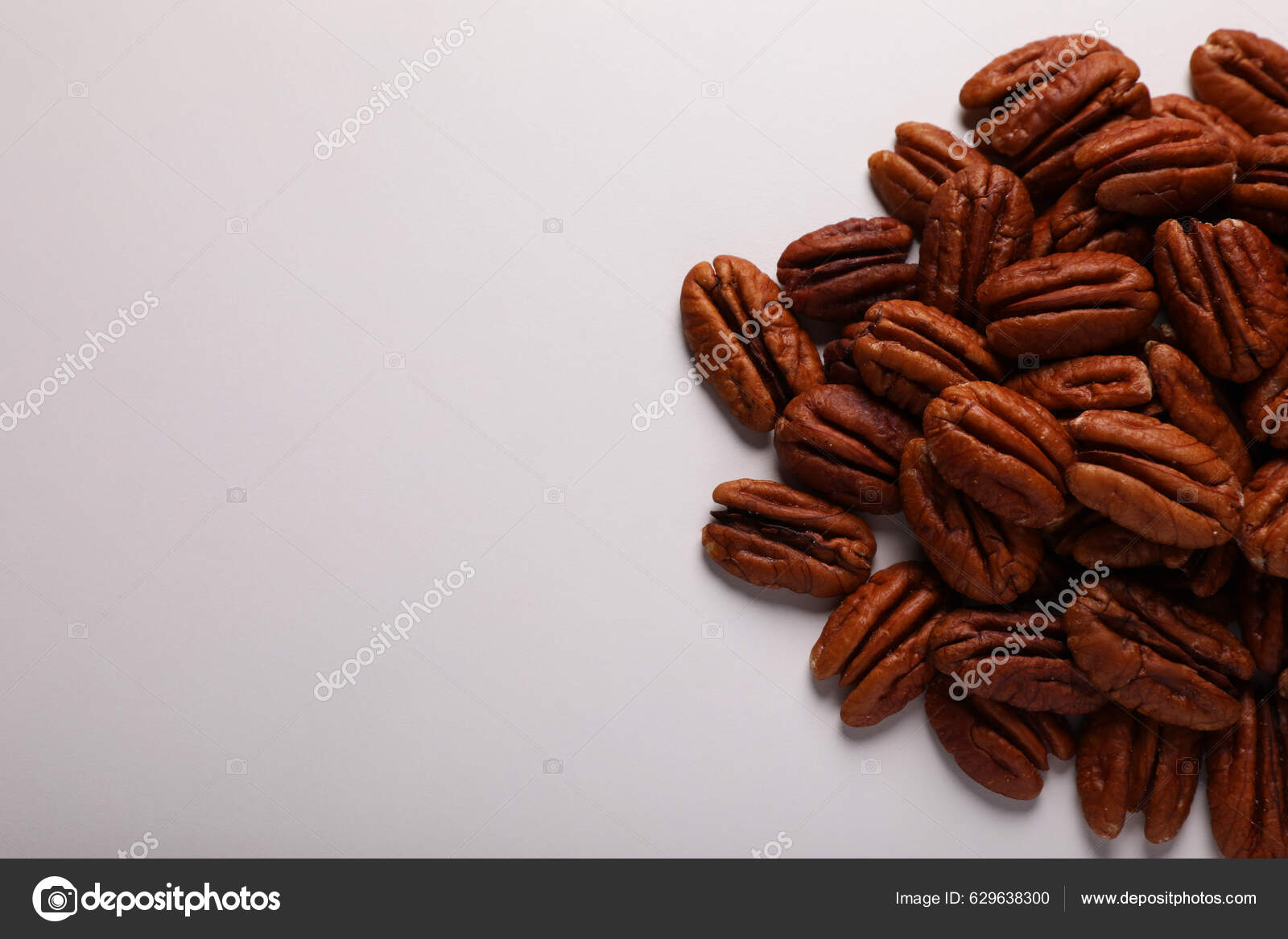 Pile Delicious Fresh Pecan Nuts White Background Top View Space — Stock ...